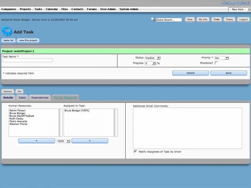 web2Project Open Source Projektmanagement System - Projektmanagement Freeware